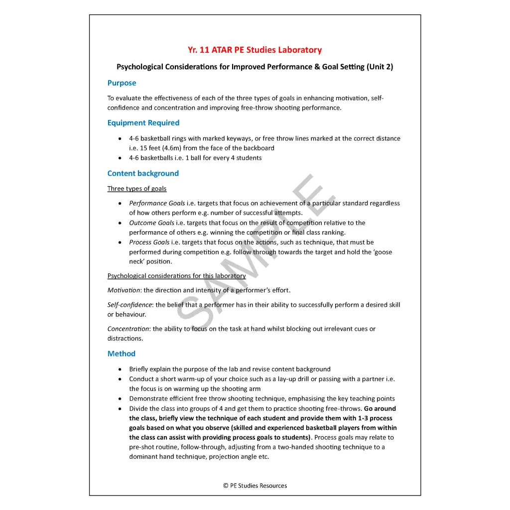 Unit 1&2 ATAR PE Studies Lab Package – PE Studies Resources