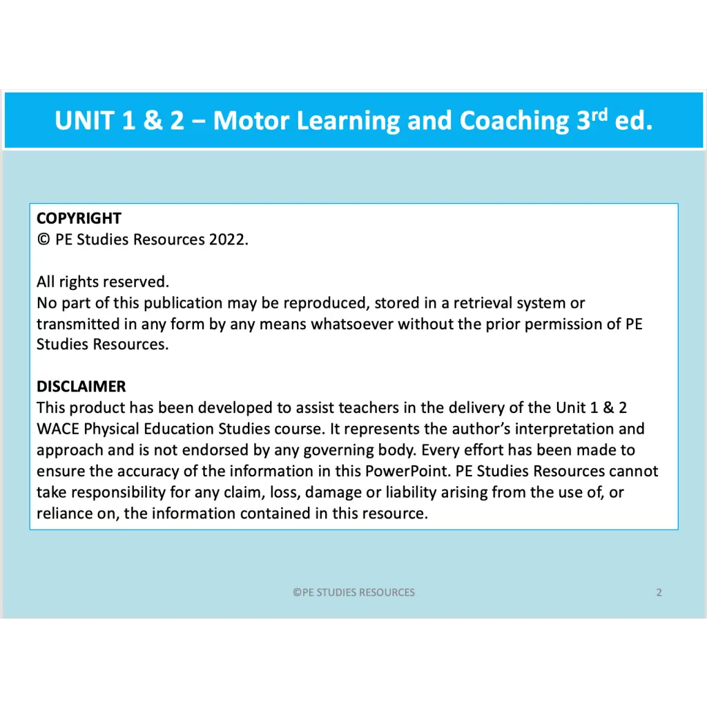 ATAR UNIT 1 & 2 - Motor Learning & Coaching – PE Studies Resources
