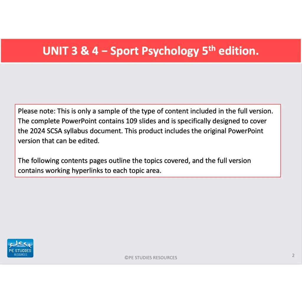 ATAR UNIT 3 & 4 - Sport Psychology (2024 syllabus) – PE Studies Resources