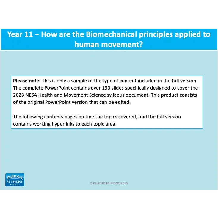Biomechanics PowerPoint - Year 11 PDHPE Syllabus – PE Studies Resources