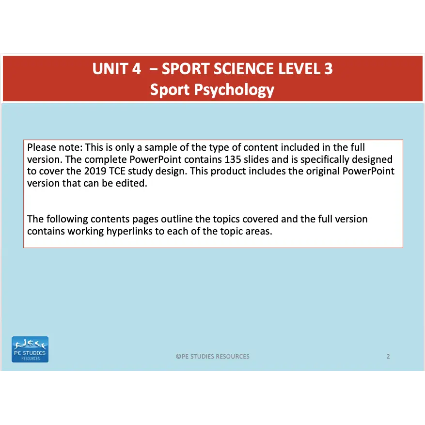 Sport Psychology Unit 4 | TCE Sport Science Level 3 – PE Studies Resources