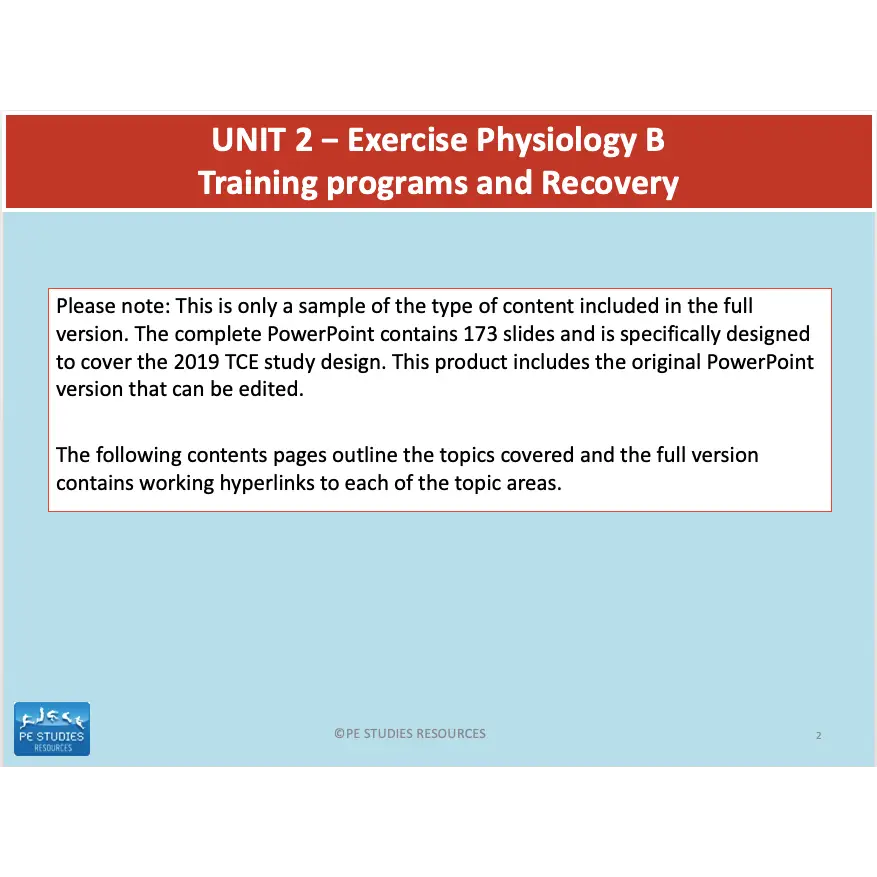 Exercise Physiology B: Unit 2 Sport Science Level 3 – PE Studies Resources