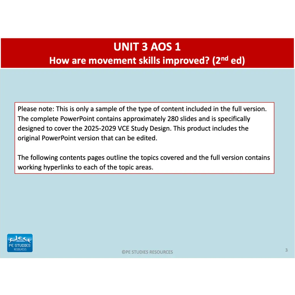 Unit 3 AOS 1: Movement Skills PowerPoint for Teachers – PE Studies ...