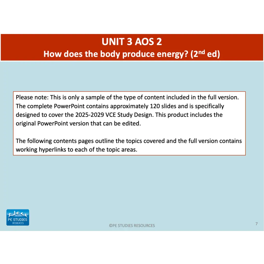 UNIT 3 AOS 2 PE Studies: How the Body Produces Energy PPT – PE Studies ...