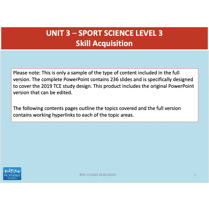 Unit 3 Sport Science Level 3 - Skill Acquisition PowerPoint – PE ...