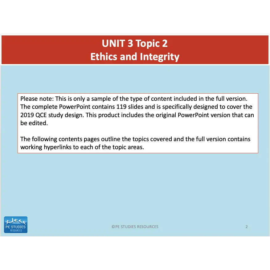 UNIT 3 Topic 2 - Ethics & Integrity | QCE PE Studies – PE Studies Resources