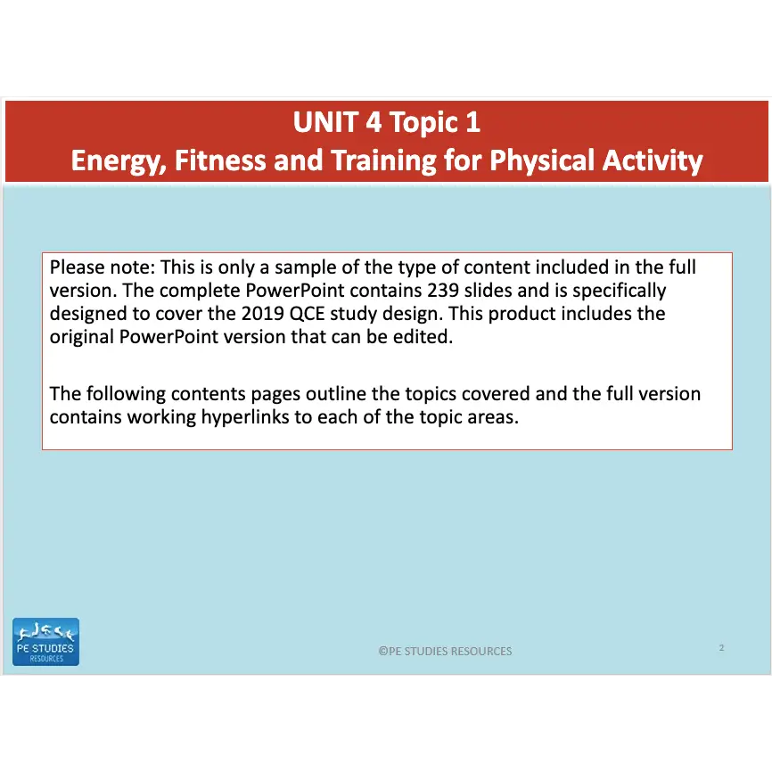 UNIT 4 Topic 1: Energy, Fitness & Training for PE – PE Studies Resources