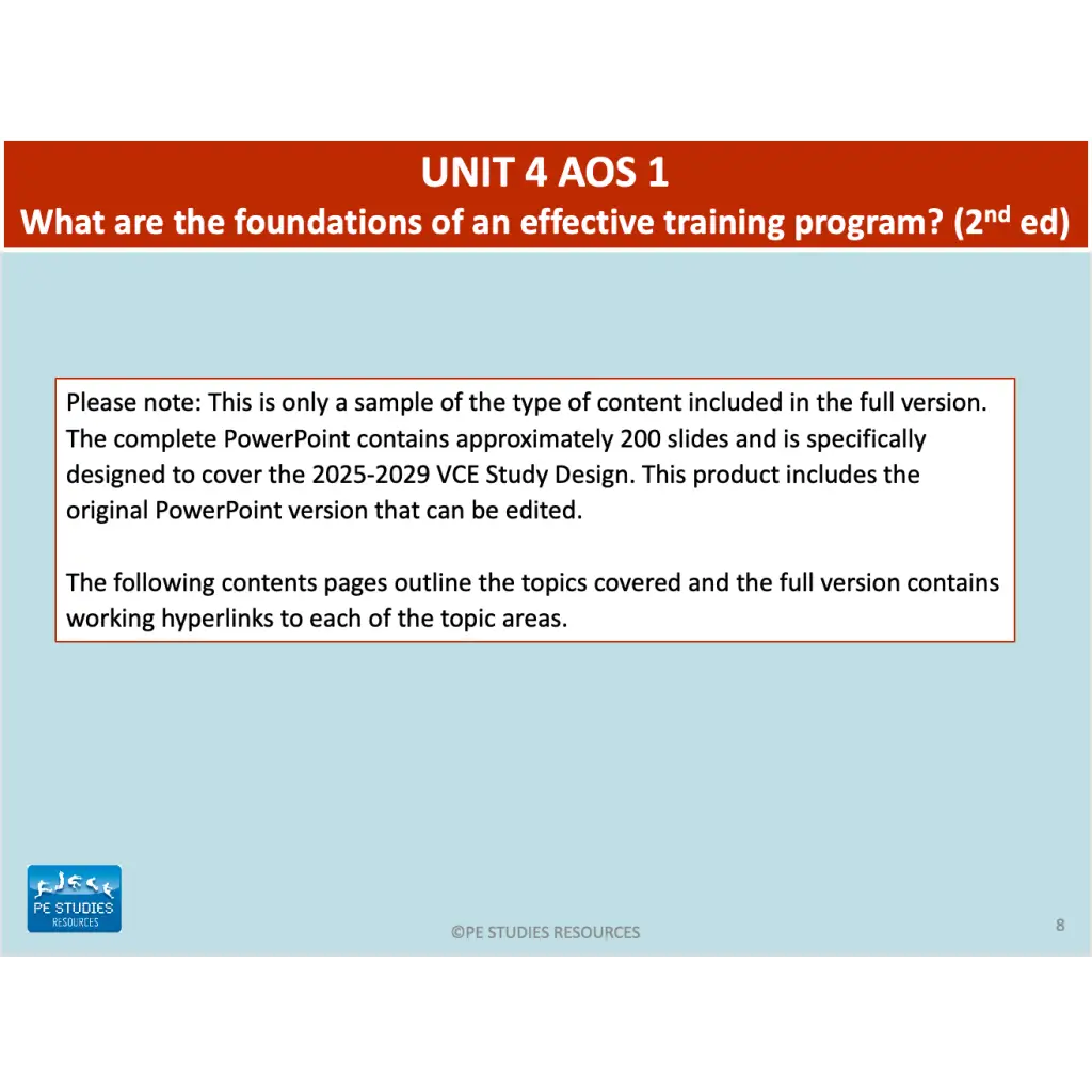 VCE PE Studies Unit 4 AOS 1 | Effective Training PowerPoint – PE ...