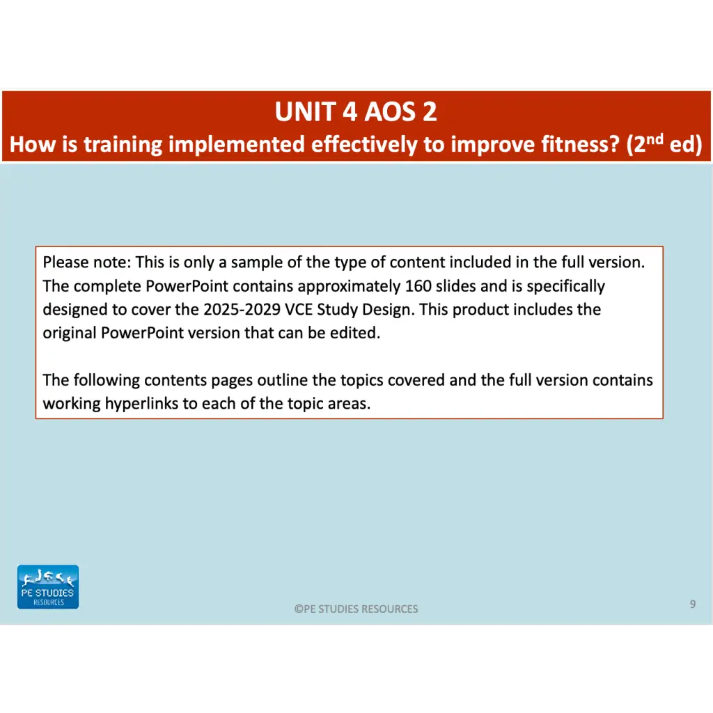 PE Studies UNIT 4 AOS 2 - Training to improve fitness PPT – PE Studies Resources