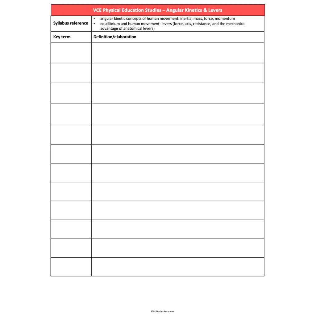 VCE PE Studies Organisers | ATAR Unit 3&4 Study Guides – PE Studies ...