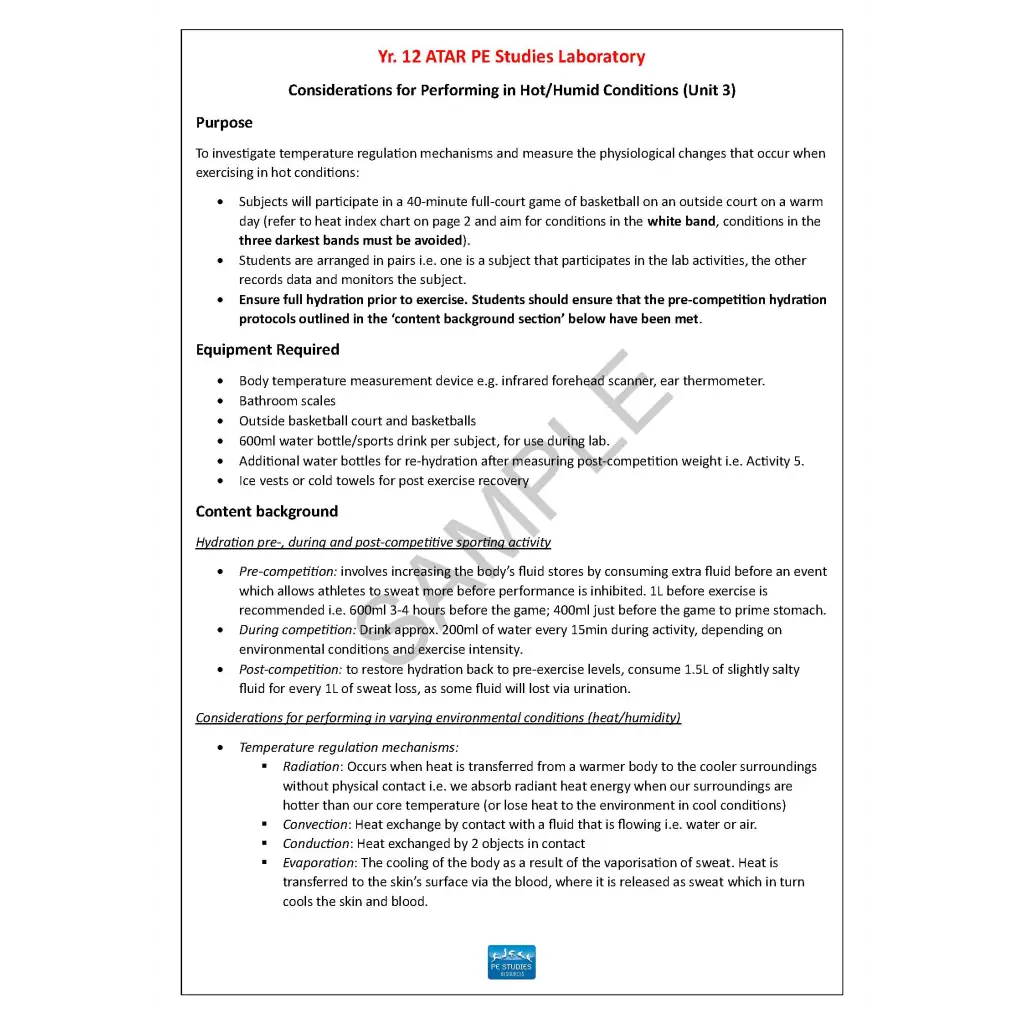 ATAR Unit 3&4 PE Lab Package | Year 12 WACE – PE Studies Resources