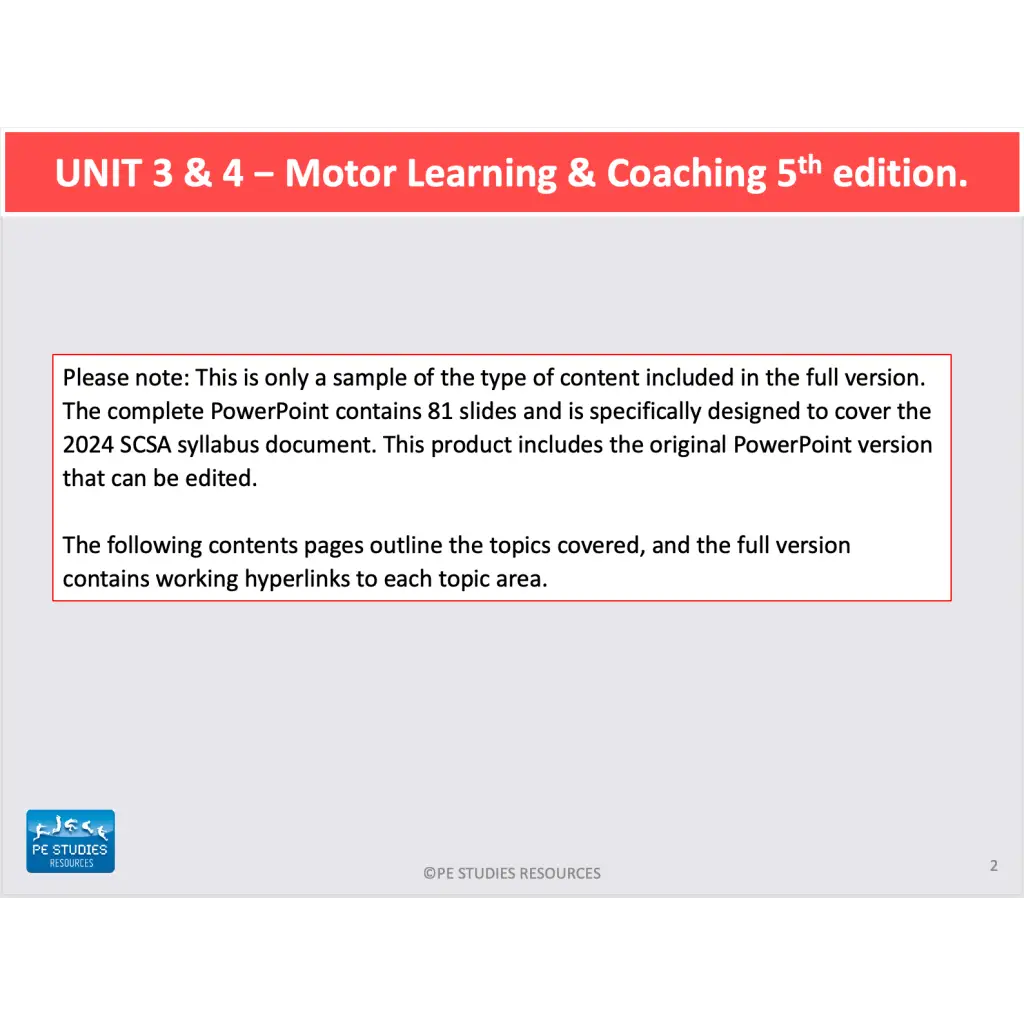 ATAR UNIT 3 & 4 - Motor Learning & Coaching – PE Studies Resources