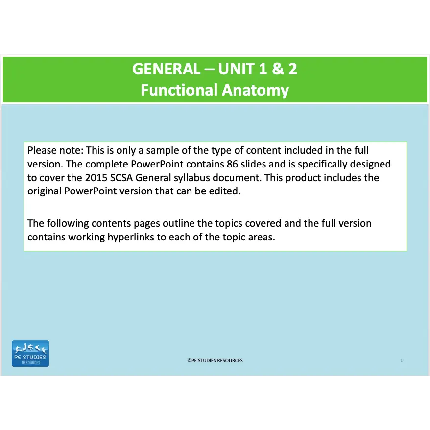 Unit 1 & 2 Functional Anatomy PowerPoint | WACE – PE Studies Resources