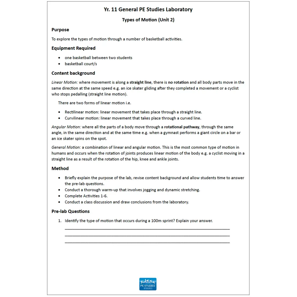 General PES Unit 1&2 Lab Package | Engage Students – PE Studies Resources
