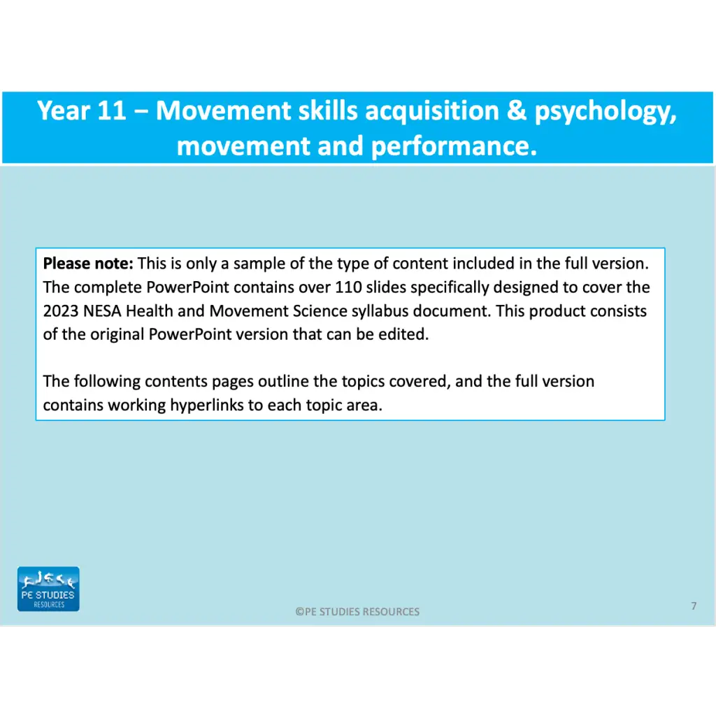 Year 11 PDHPE: Movement Skills and Psychology PowerPoint – PE Studies ...