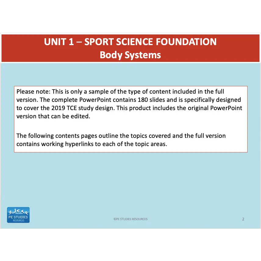 Sport Science Foundation: Body Systems - Unit 1 – PE Studies Resources