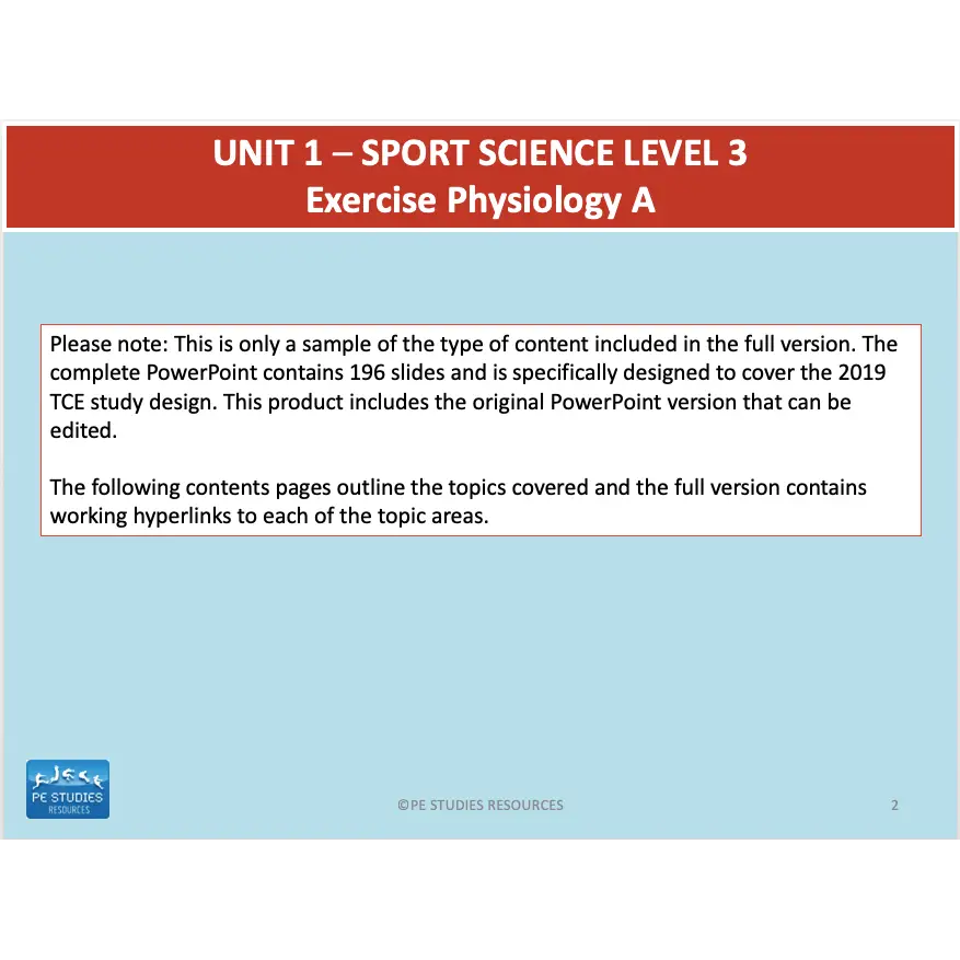 Exercise Physiology A: Unit 1 Sport Science Level 3 – PE Studies Resources