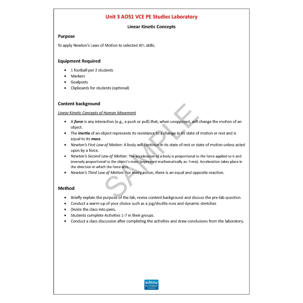 Unit 3&4 ATAR Lab Package | VCE PE Studies – PE Studies Resources