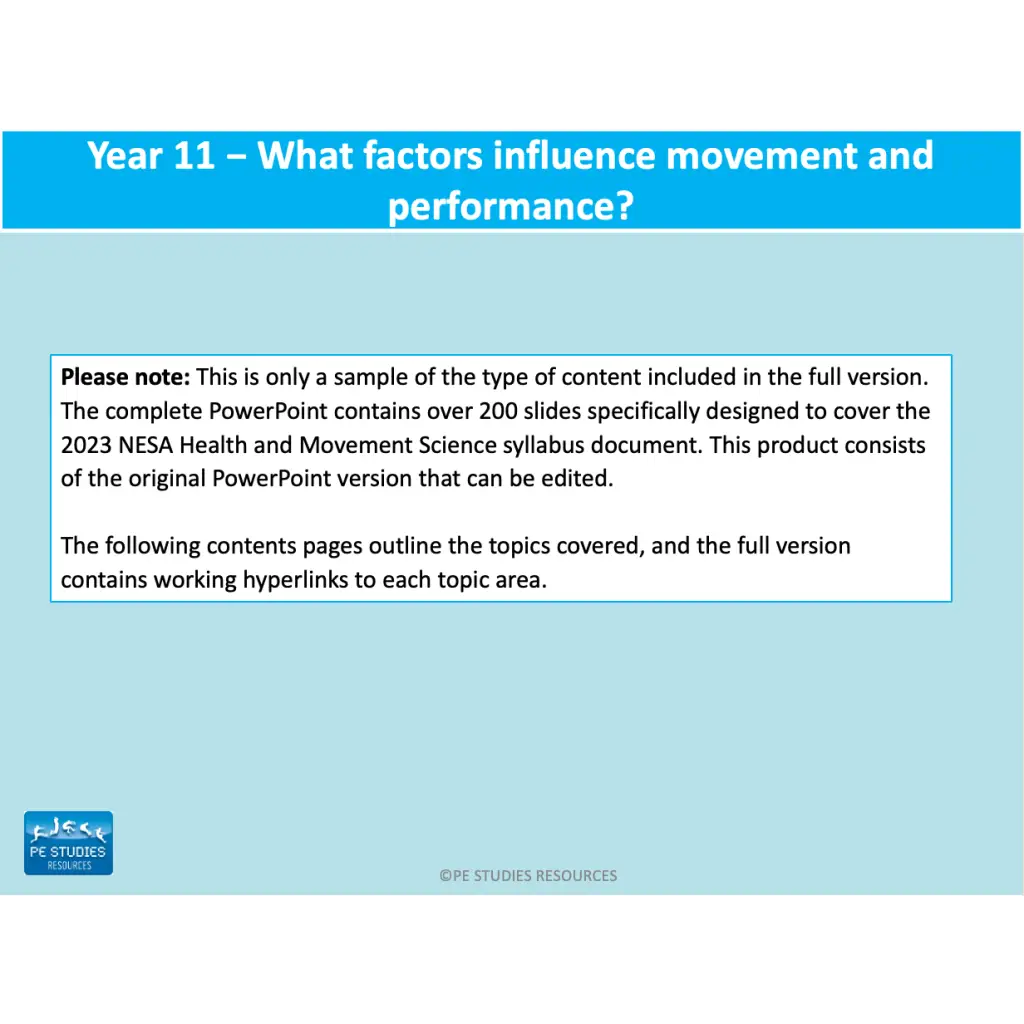 PDHPE: Factors Influencing Movement & Performance PowerPoint – PE ...